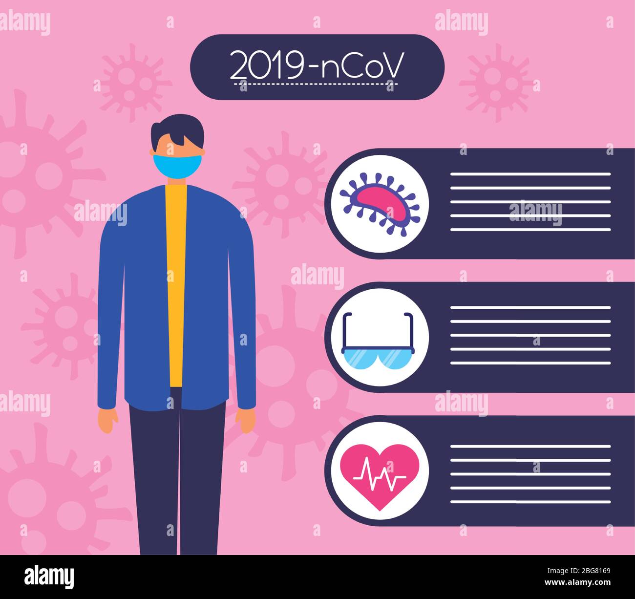 covid19 pandemic infographics with man using face mask Stock Vector ...
