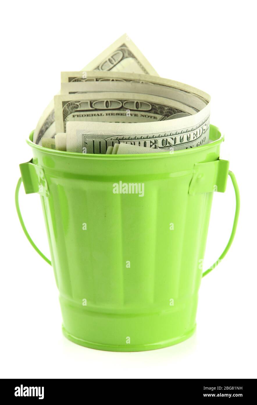 Money in trash can, isolated on white Stock Photo - Alamy