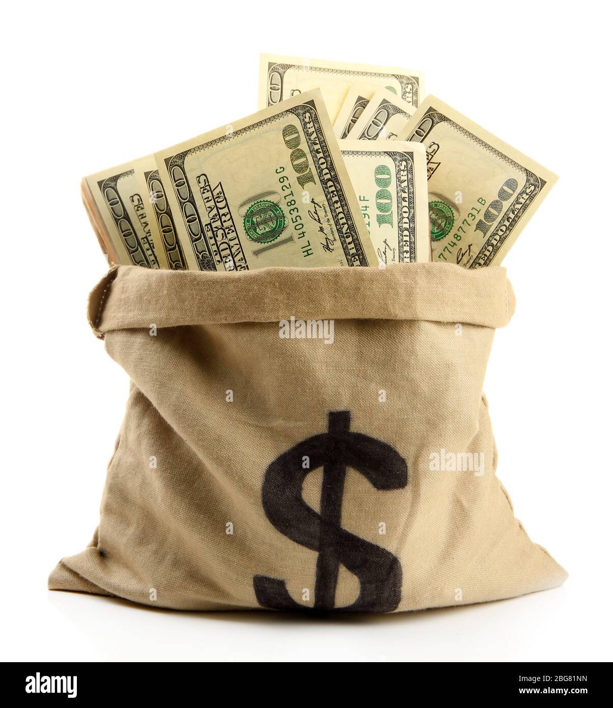 Money in bag isolated on white Stock Photo - Alamy