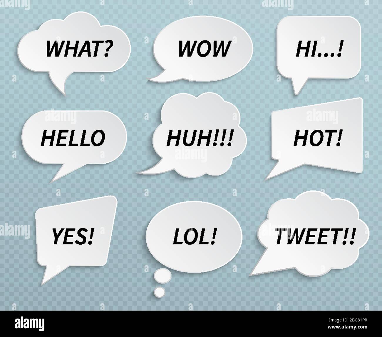 Paper speech bubbles. Talk clouds with shadow and text messages. Vector ...