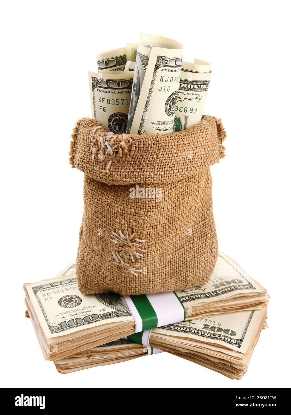 Money in bag isolated on white Stock Photo - Alamy