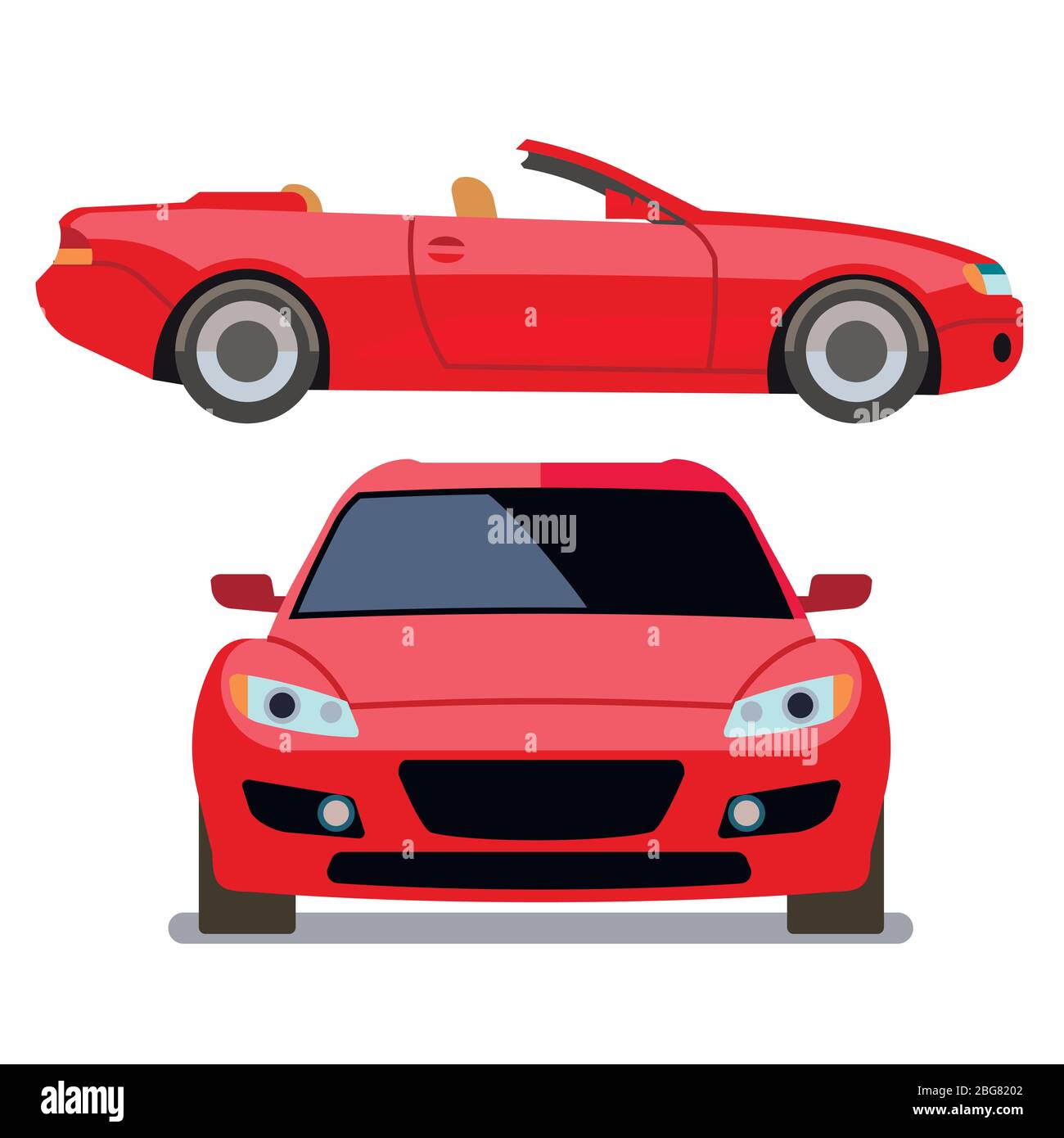 Vector flat-style cars in different views. Red cabriolet transport ...
