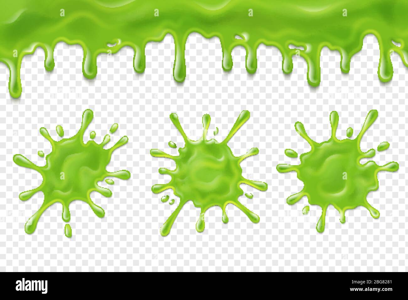 Dripping slime. Green dirt splat, goo dripping splodges of slime ...