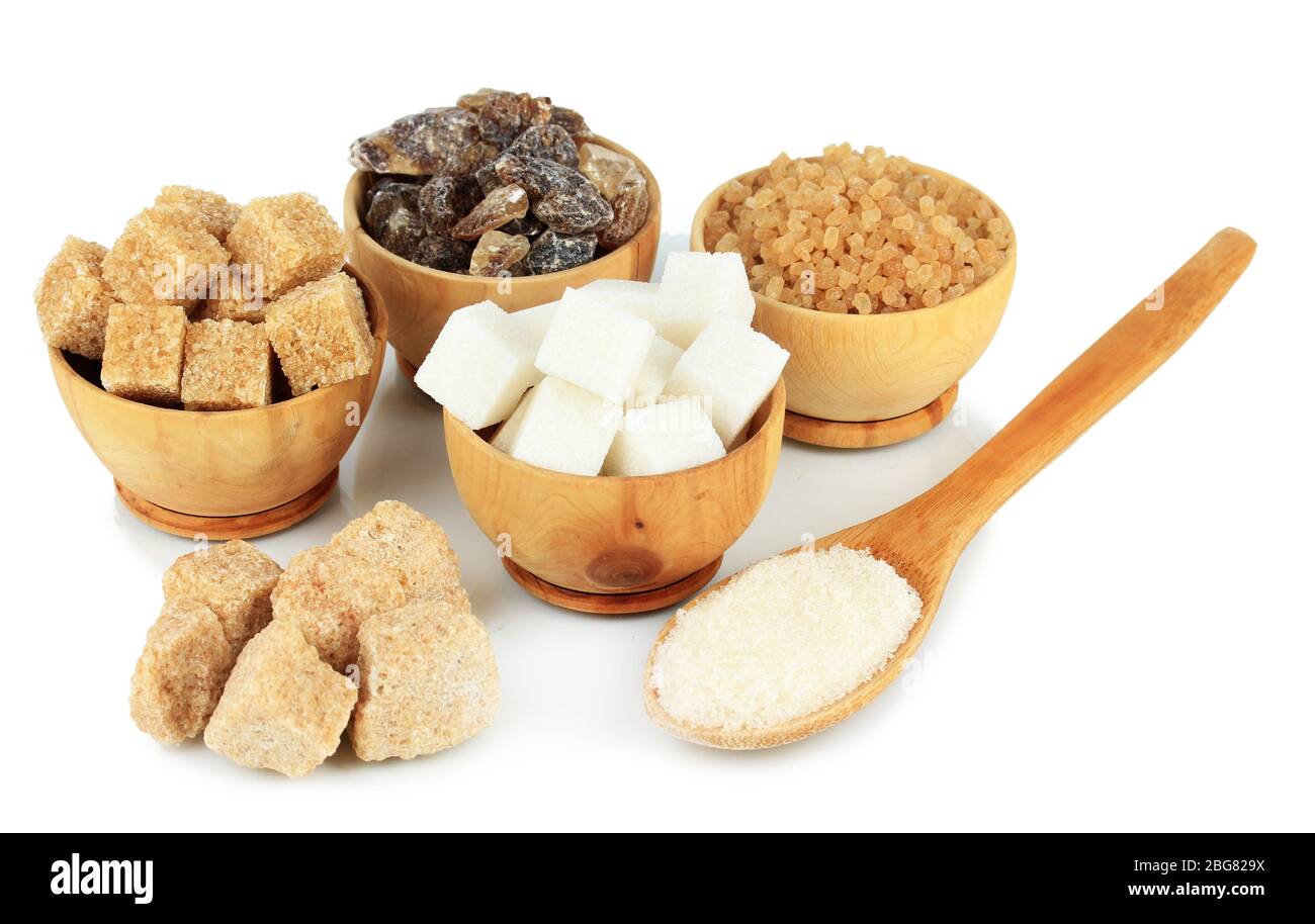 Different types of sugar isolated on white Stock Photo - Alamy