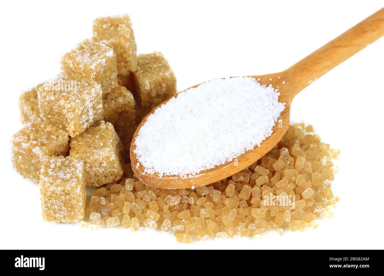 Brown and white sugar isolated on white Stock Photo - Alamy
