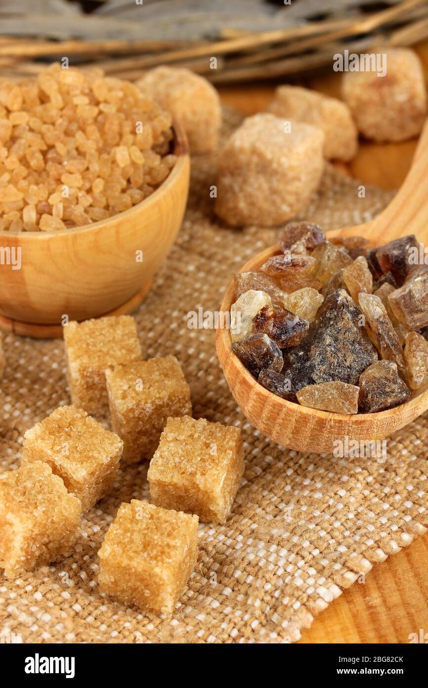 Different types of sugar on table close-up Stock Photo - Alamy