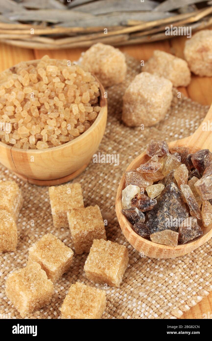 Different types of sugar on table close-up Stock Photo - Alamy