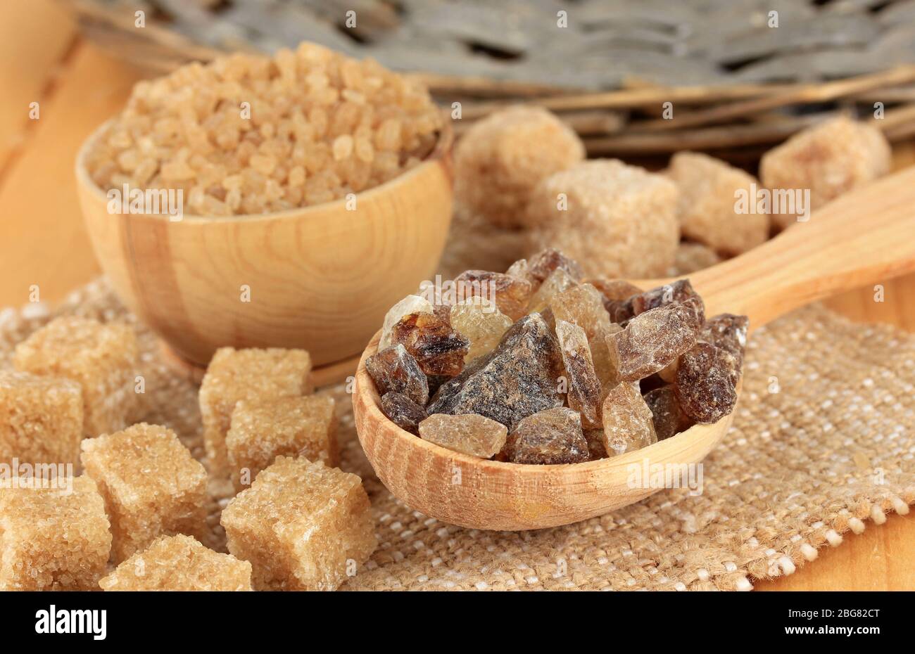 Different types of sugar on table close-up Stock Photo - Alamy