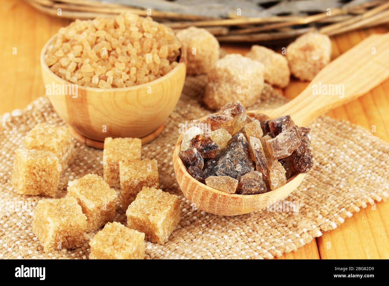 Different types of sugar on table close-up Stock Photo - Alamy