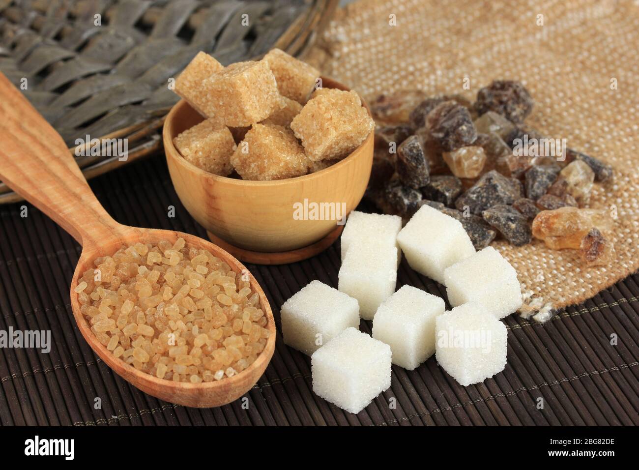 Different types of sugar on table close-up Stock Photo - Alamy