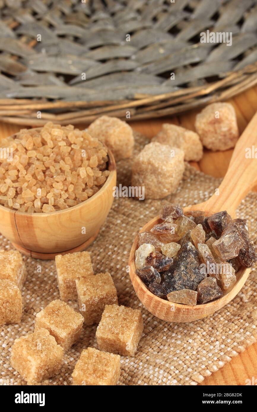 Different types of sugar on table close-up Stock Photo - Alamy