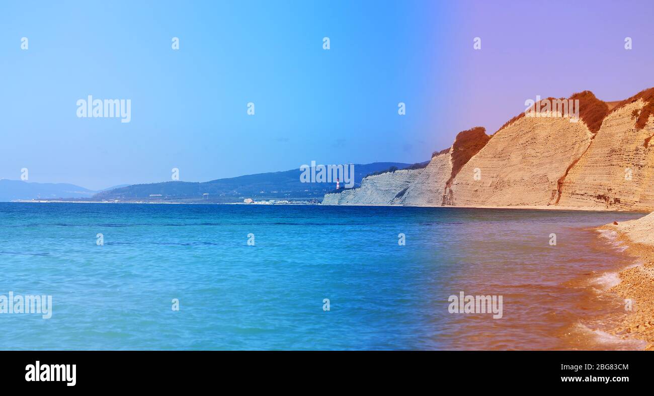 Beautiful photo of a high seashore on The black sea coast in Russia the ...