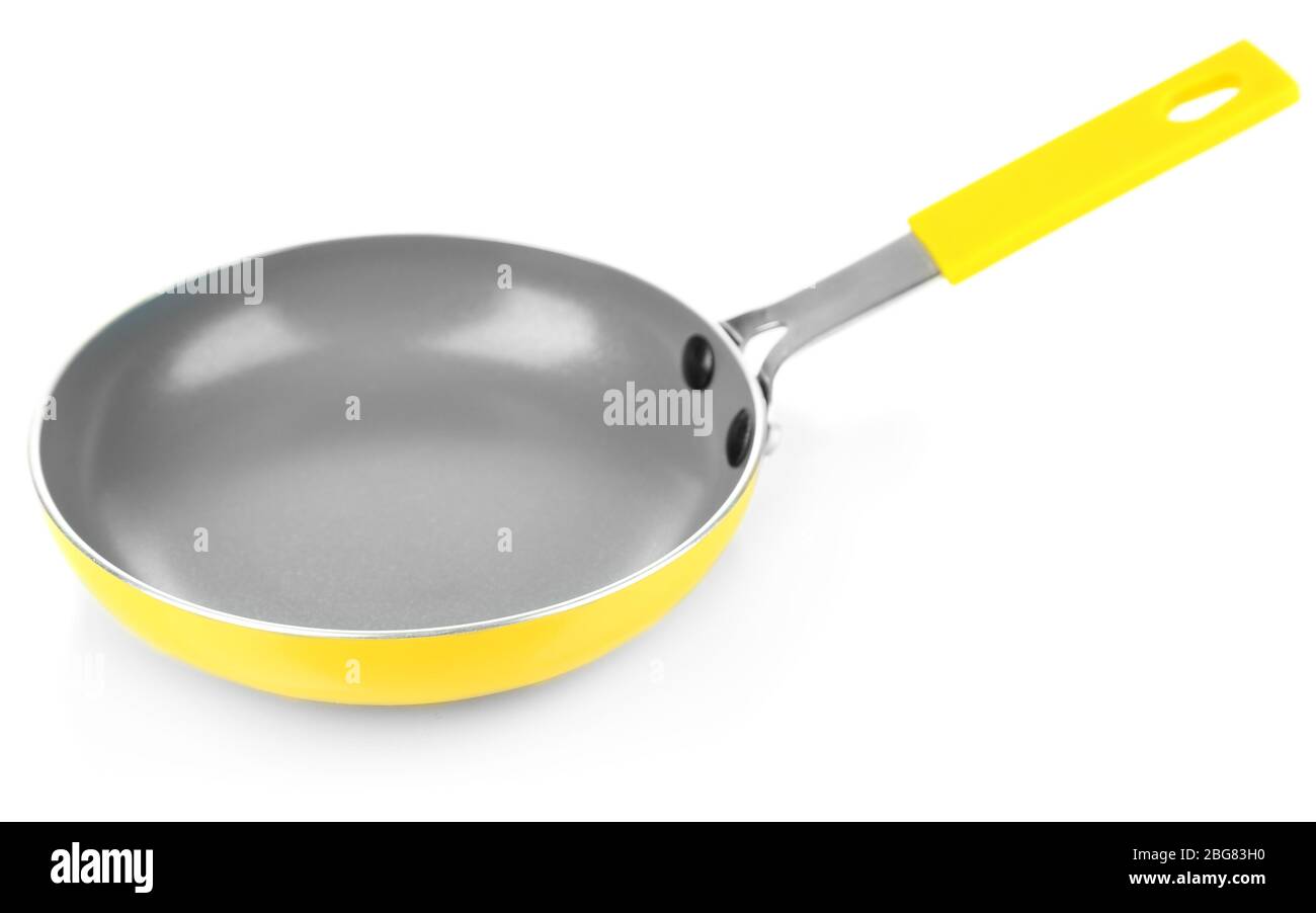 Little yellow pan isolated on white Stock Photo - Alamy