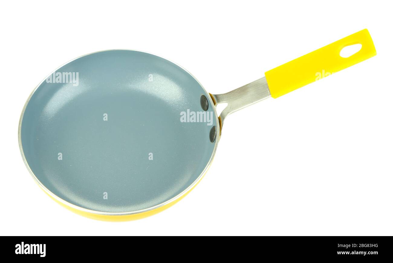 Little yellow pan isolated on white Stock Photo - Alamy