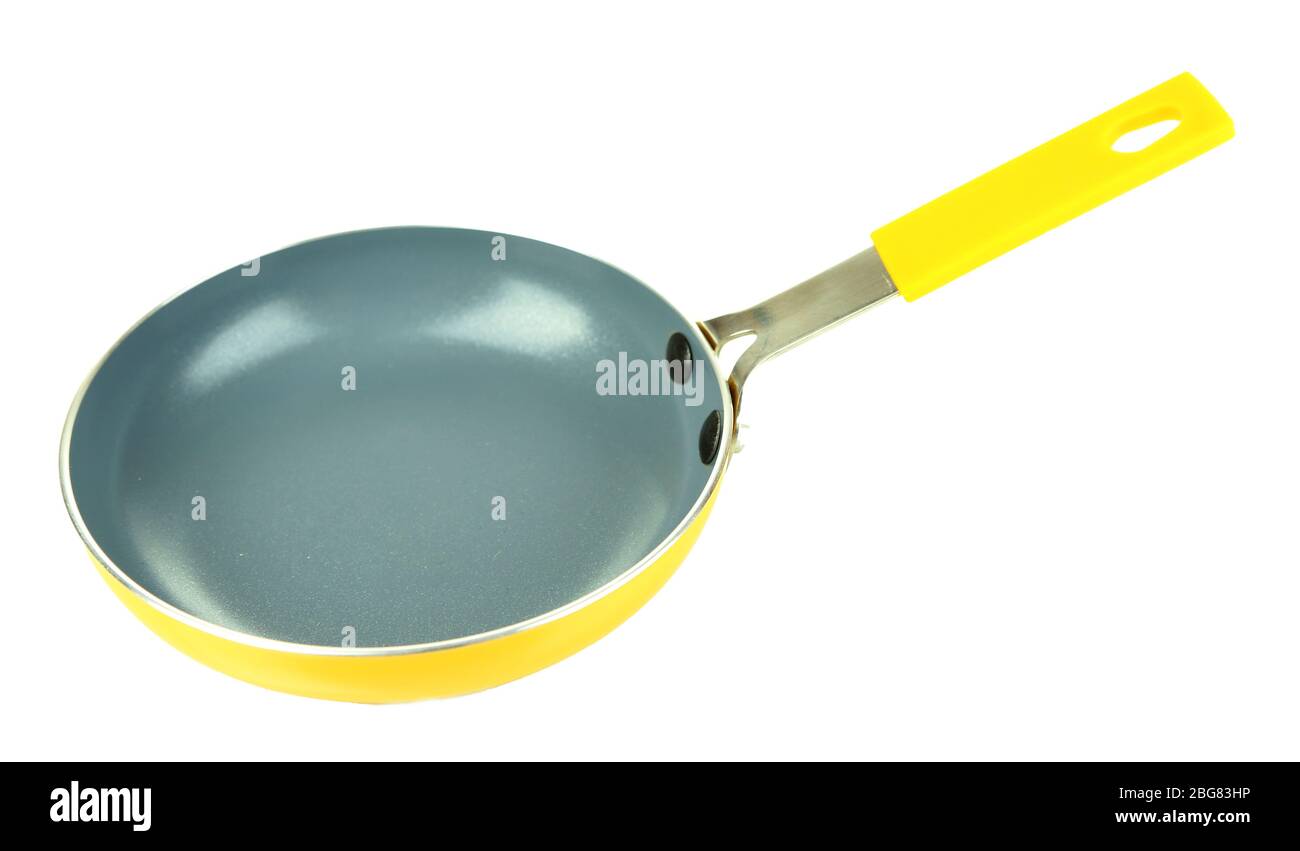 Little yellow pan isolated on white Stock Photo - Alamy