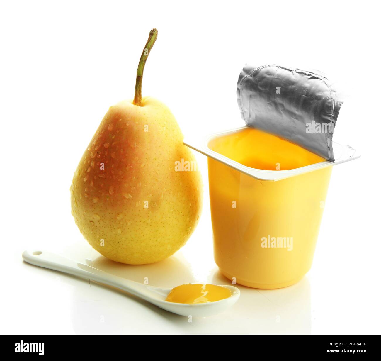 Tasty yogurt in open plastic cup isolated on white Stock Photo - Alamy