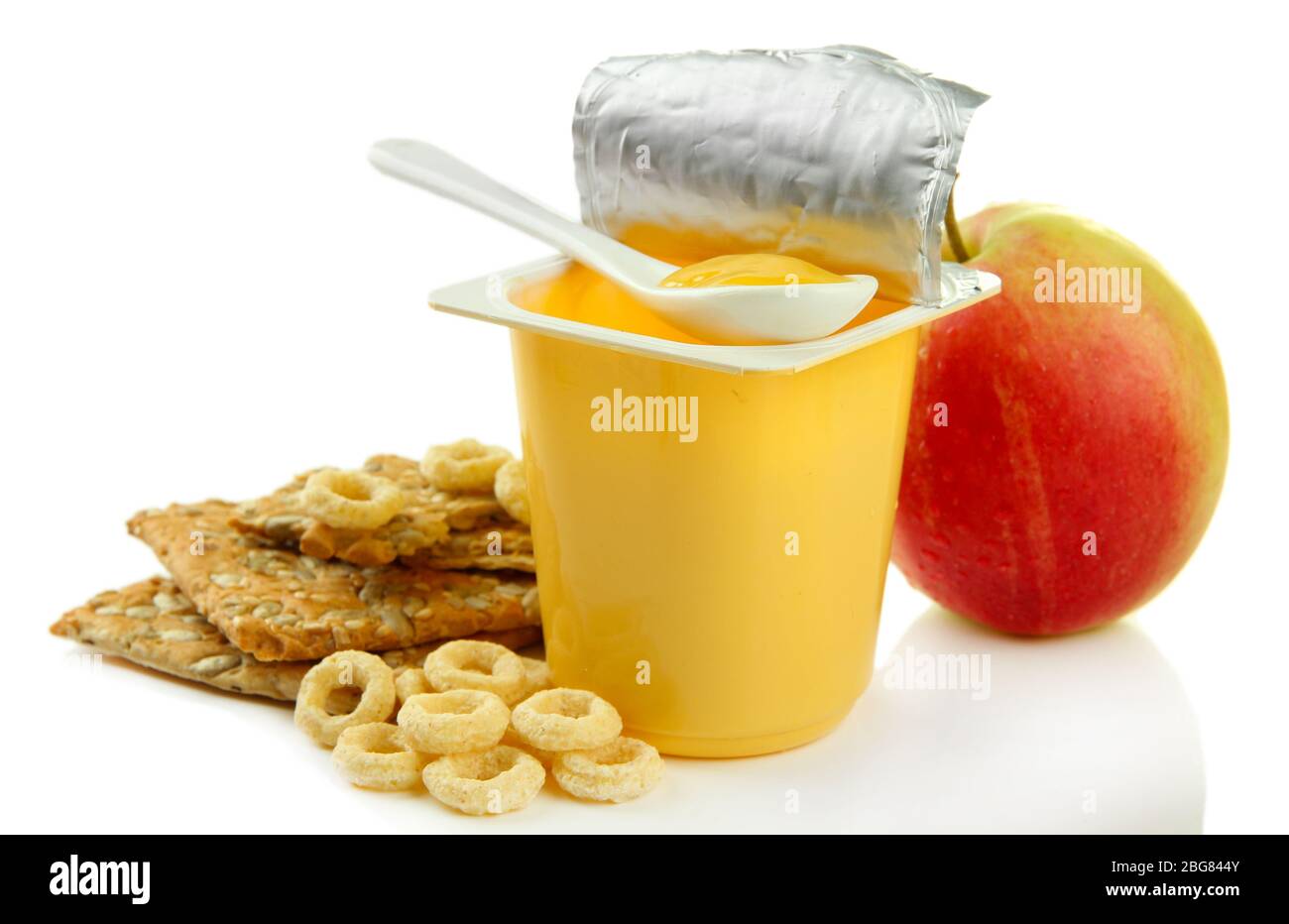 Tasty yogurt in open plastic cup isolated on white Stock Photo - Alamy