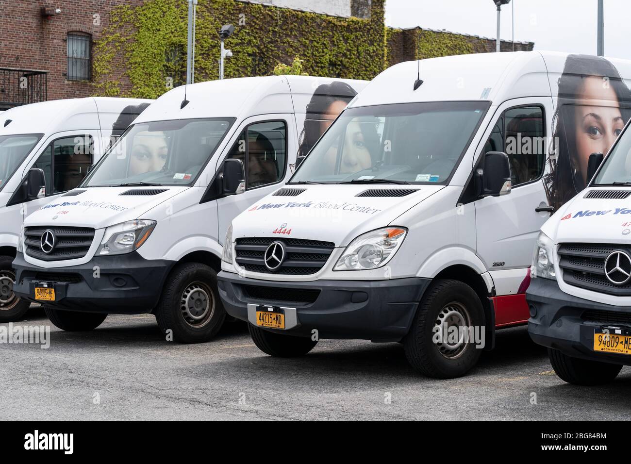 New York, NY - April 20, 2020: Special vehicles to collect donated ...