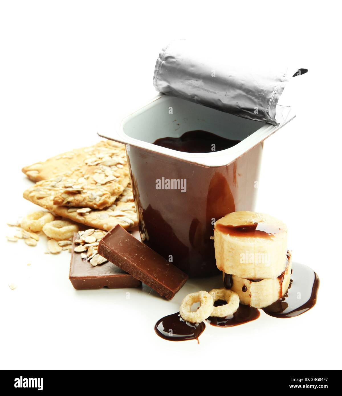 Chocolate cream in open plastic cup isolated on white Stock Photo - Alamy