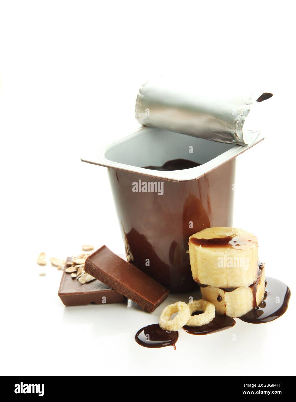 Chocolate cream in open plastic cup isolated on white Stock Photo - Alamy