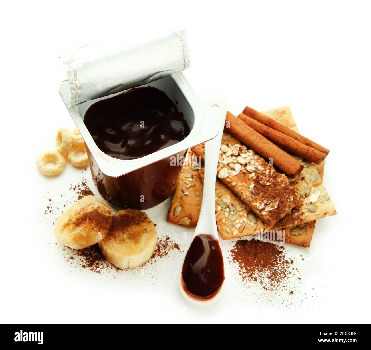 Chocolate cream in open plastic cup isolated on white Stock Photo - Alamy