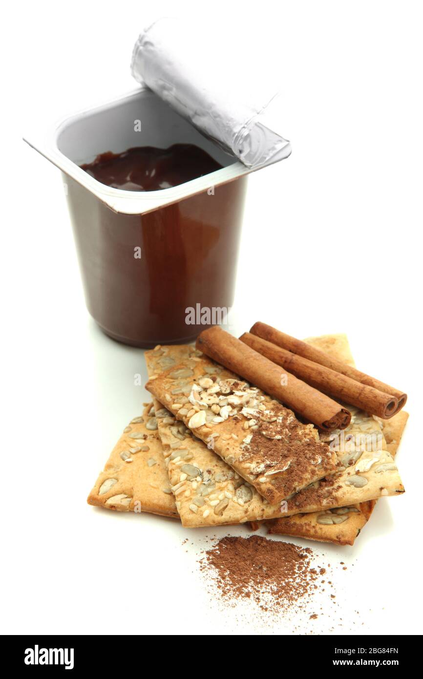 Chocolate cream in open plastic cup isolated on white Stock Photo - Alamy