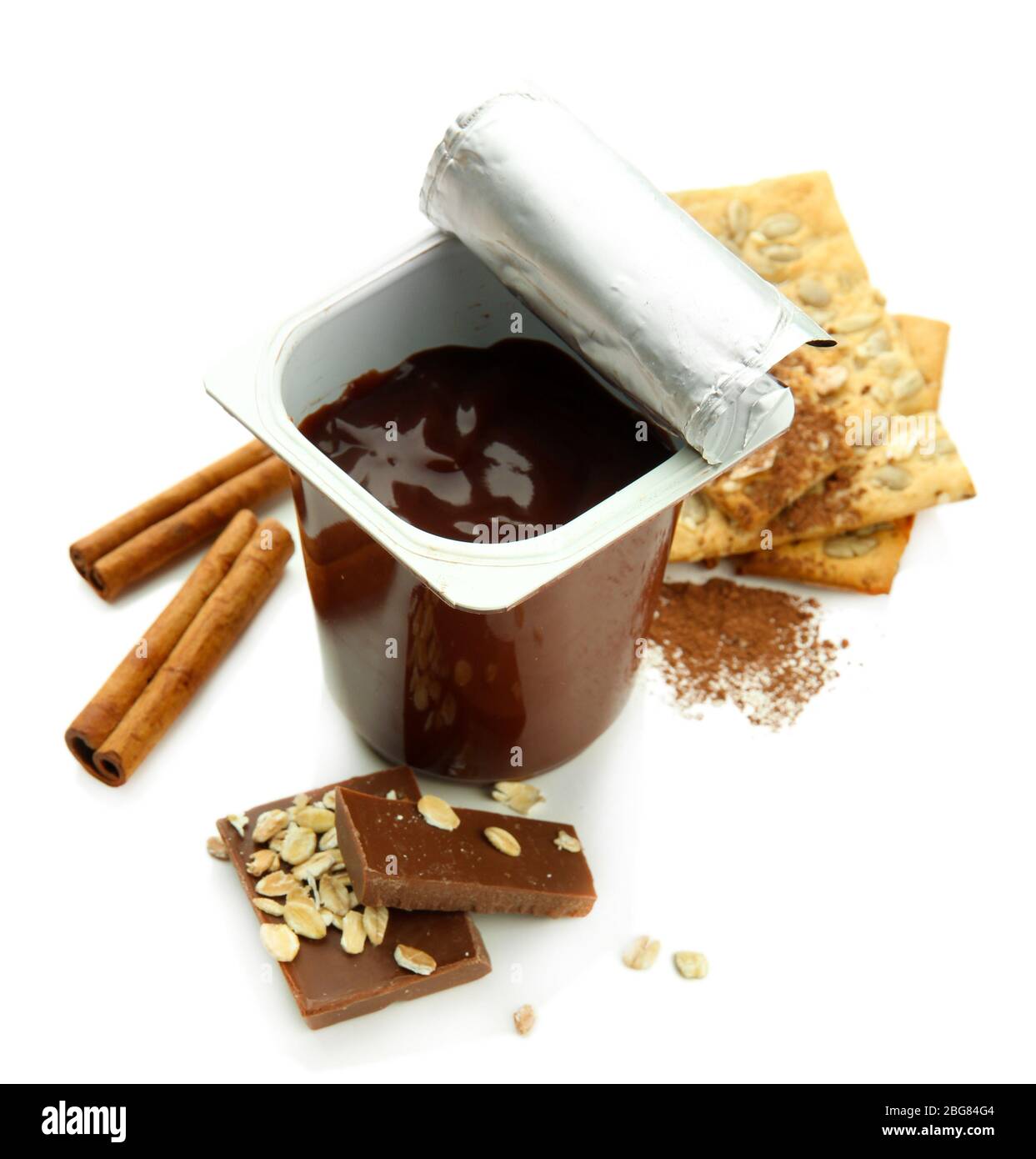 Chocolate cream in open plastic cup isolated on white Stock Photo - Alamy