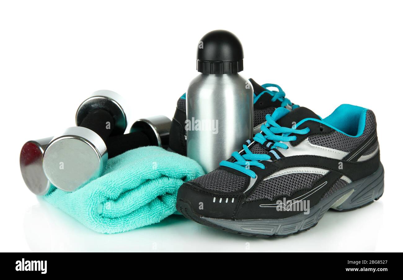 Different tools for sport isolated on white Stock Photo - Alamy