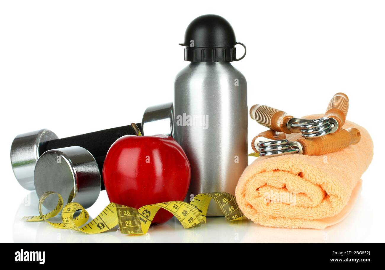 Different tools for sport isolated on white Stock Photo - Alamy