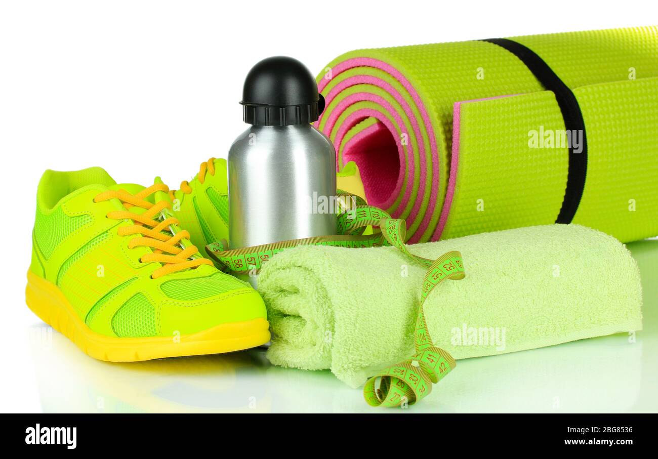 Different tools for sport isolated on white Stock Photo - Alamy
