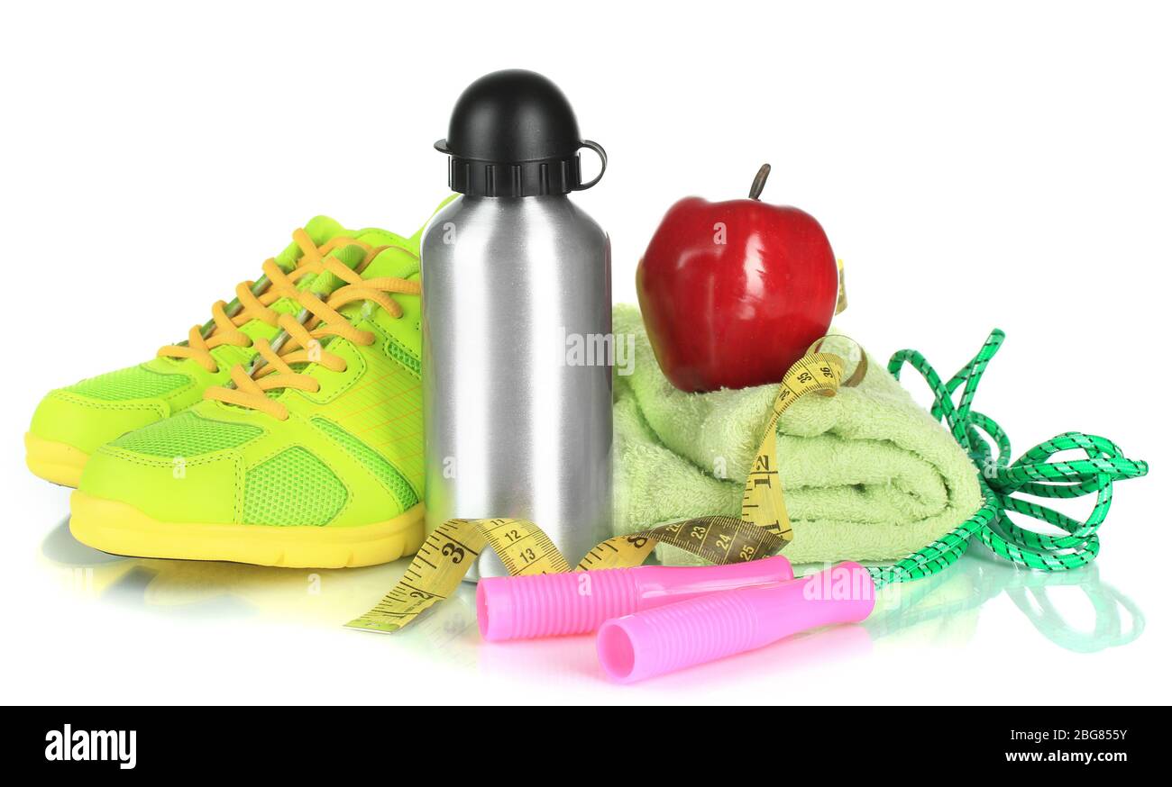 Different tools for sport isolated on white Stock Photo - Alamy
