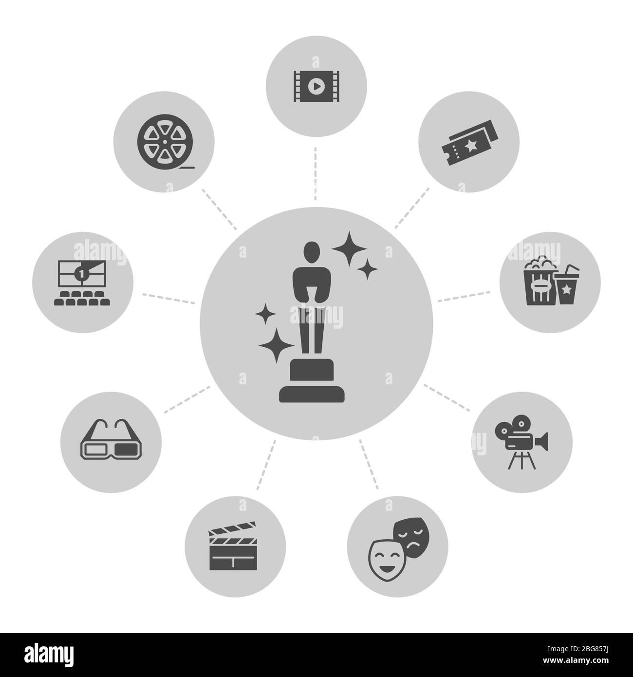 Movie icons set. Hollywood cinema silhouette icons of collection vector ...