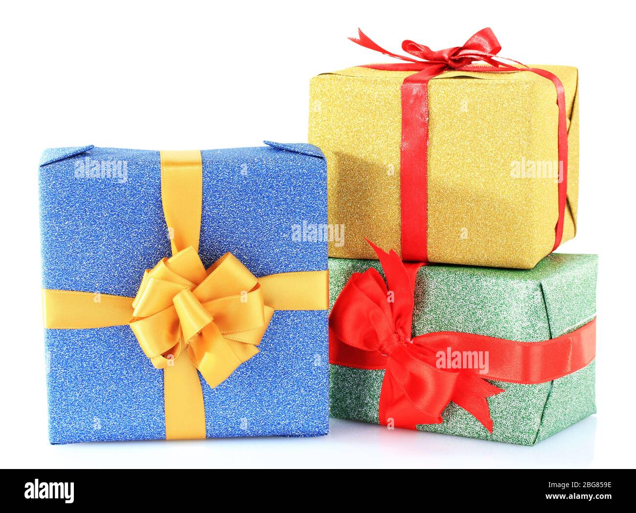 Beautiful bright gifts, isolated on white Stock Photo - Alamy