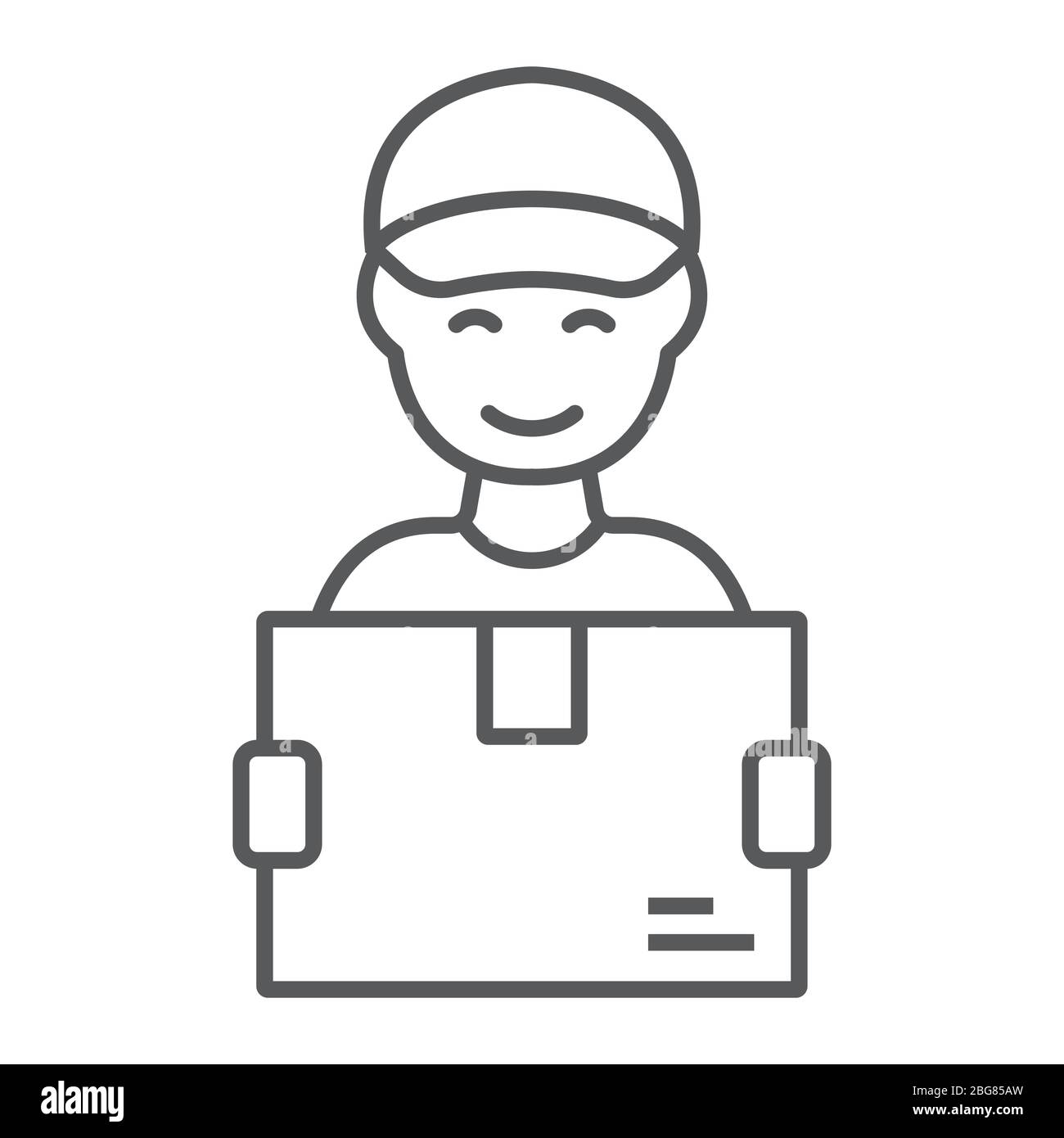 Delivery man thin line icon, courier and delivery, man holding box sign ...