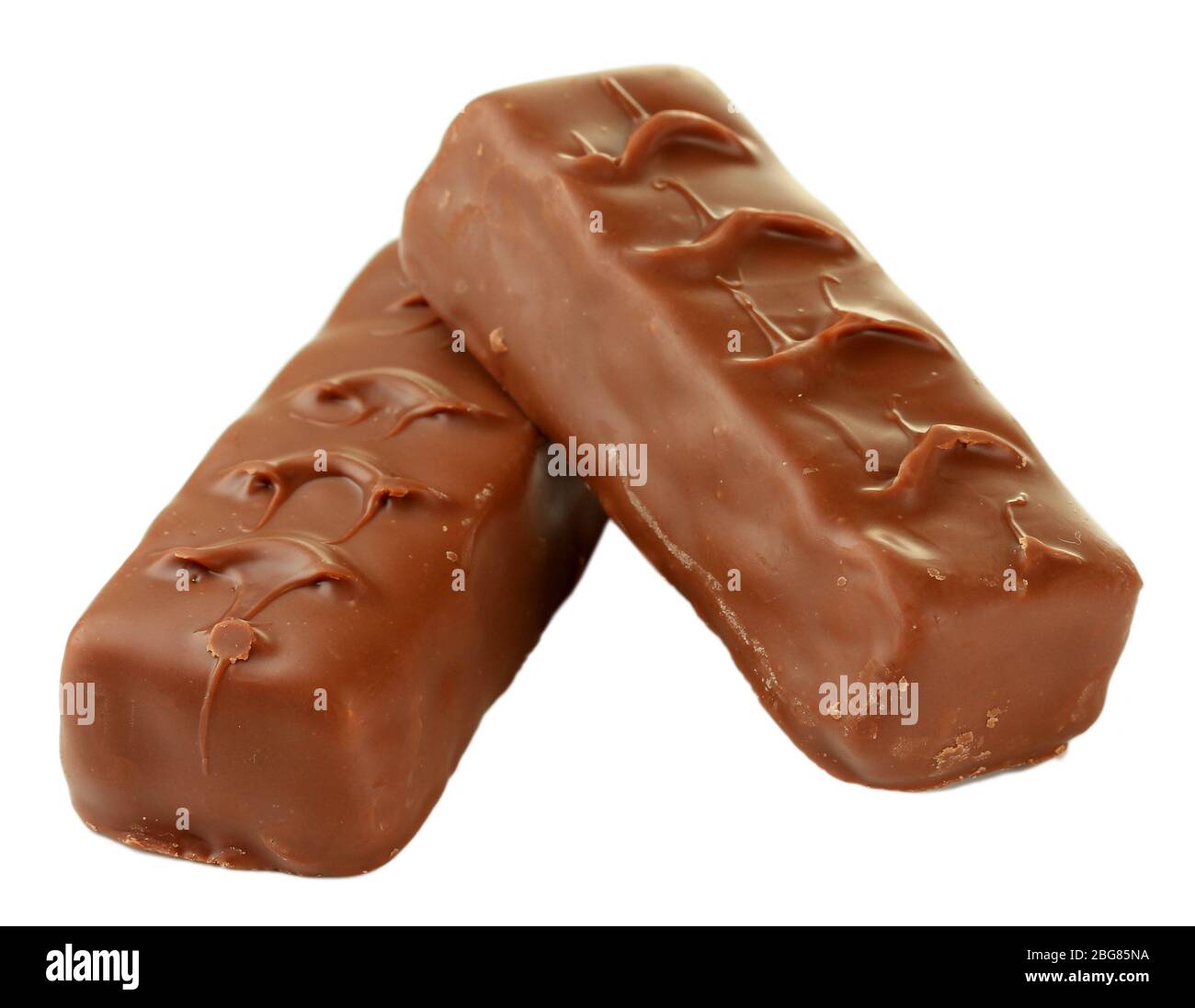 Two delicious chocolate bars isolated on white Stock Photo - Alamy
