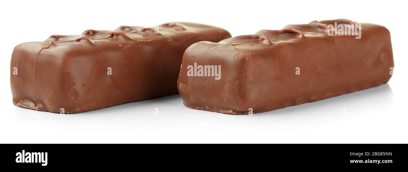 Two delicious chocolate bars isolated on white Stock Photo - Alamy