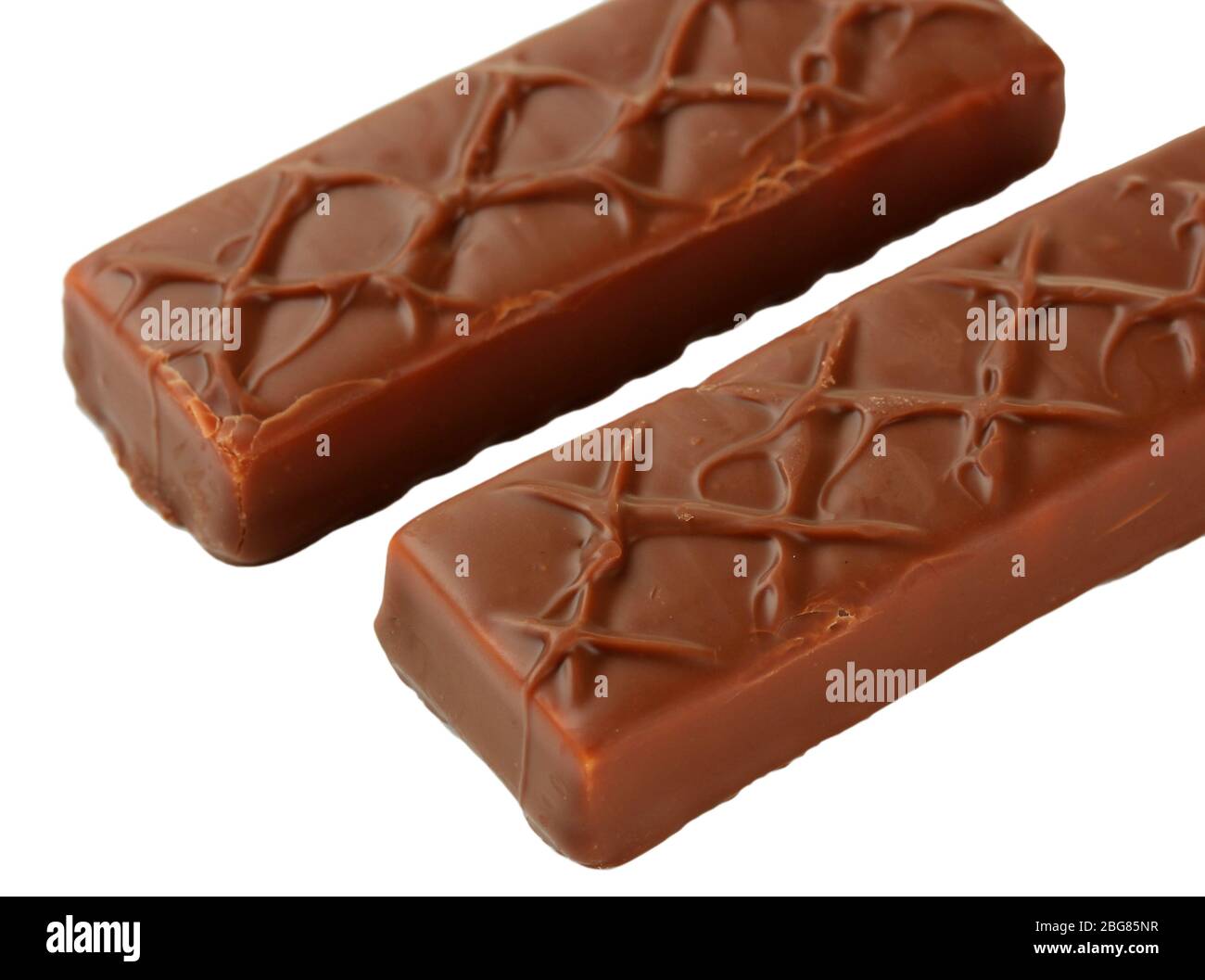 Two delicious chocolate bars isolated on white Stock Photo - Alamy