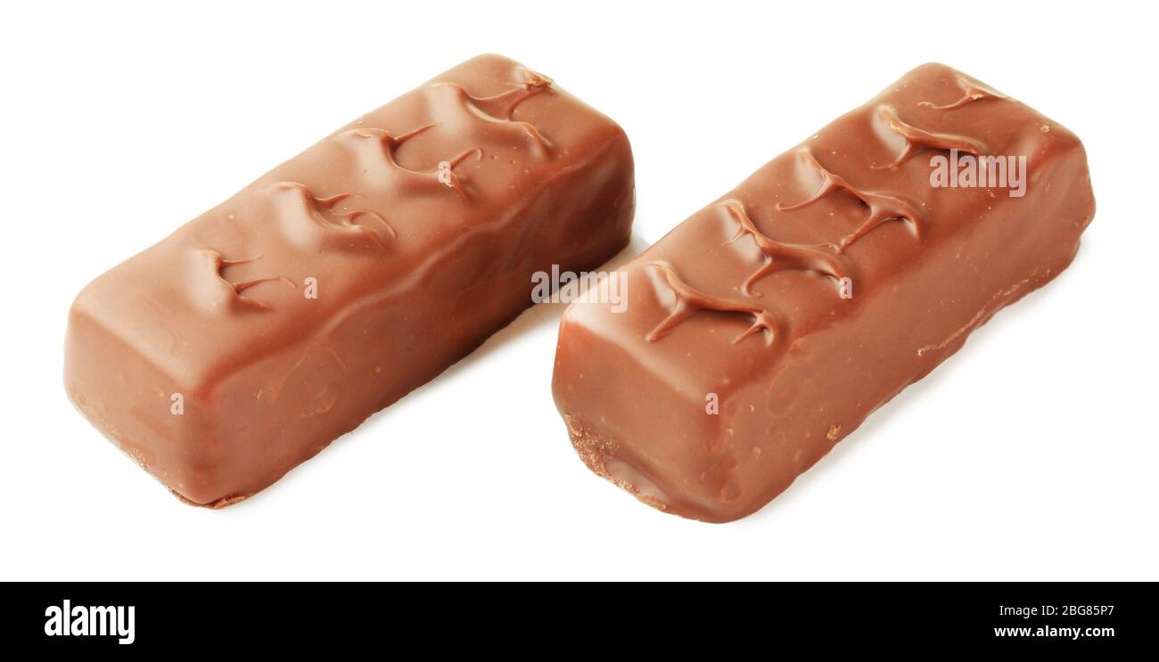 Two delicious chocolate bars isolated on white Stock Photo - Alamy