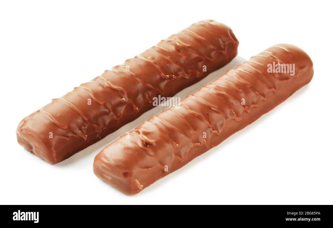 Two delicious chocolate bars isolated on white Stock Photo - Alamy