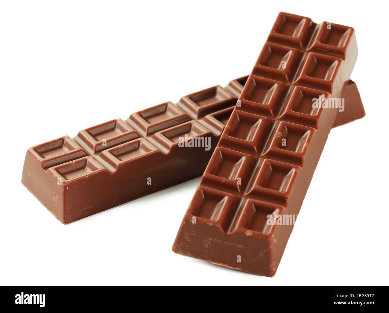 Two delicious chocolate bars isolated on white Stock Photo - Alamy