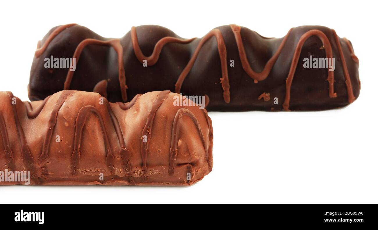 Two delicious chocolate bars isolated on white Stock Photo - Alamy