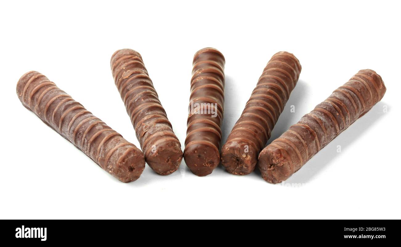 Delicious chocolate bars isolated on white Stock Photo - Alamy