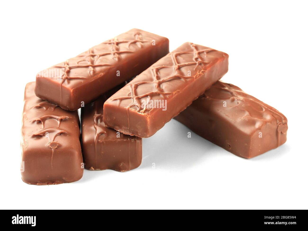 Delicious chocolate bars isolated on white Stock Photo - Alamy