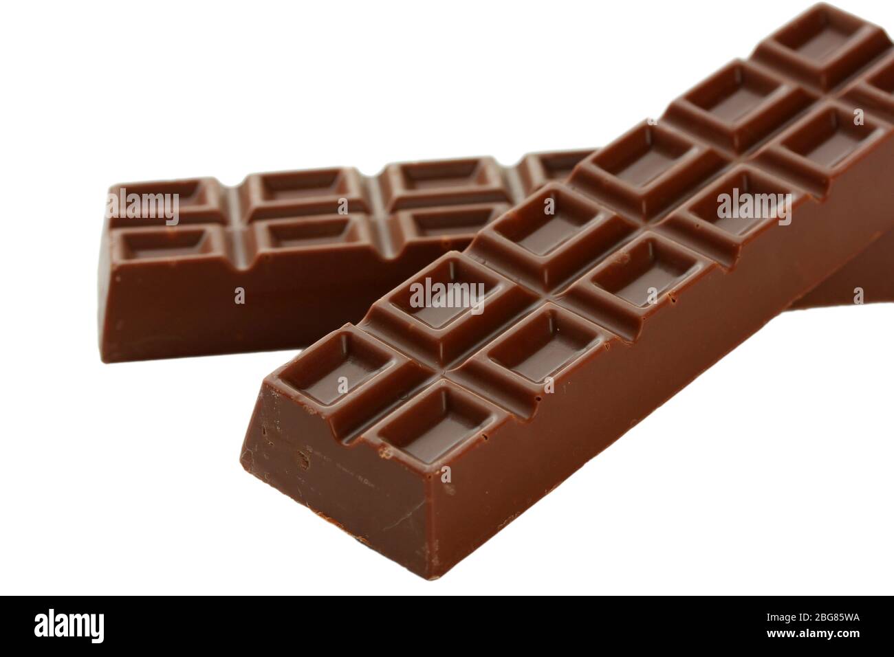 Two delicious chocolate bars isolated on white Stock Photo - Alamy