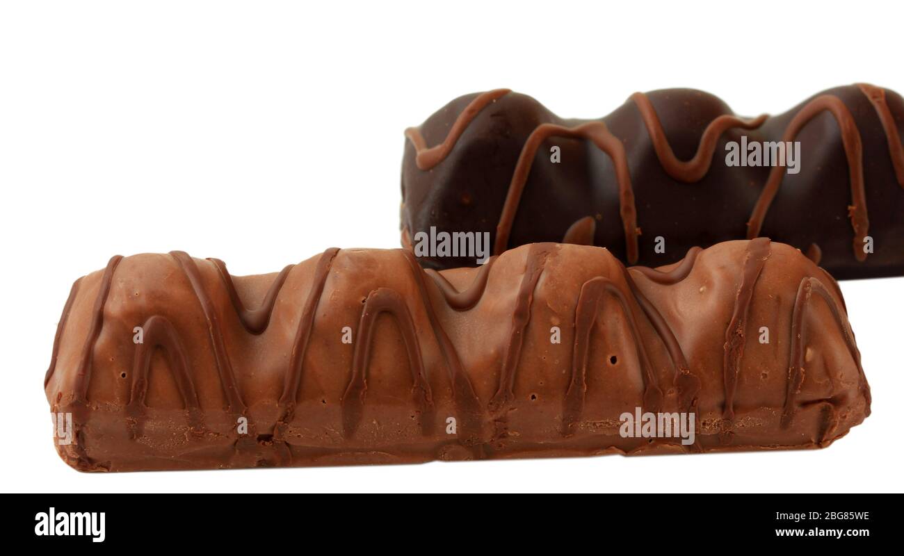 Two delicious chocolate bars isolated on white Stock Photo - Alamy
