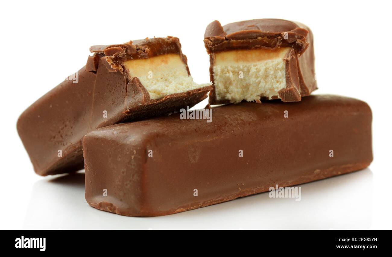 Delicious chocolate bars isolated on white Stock Photo - Alamy