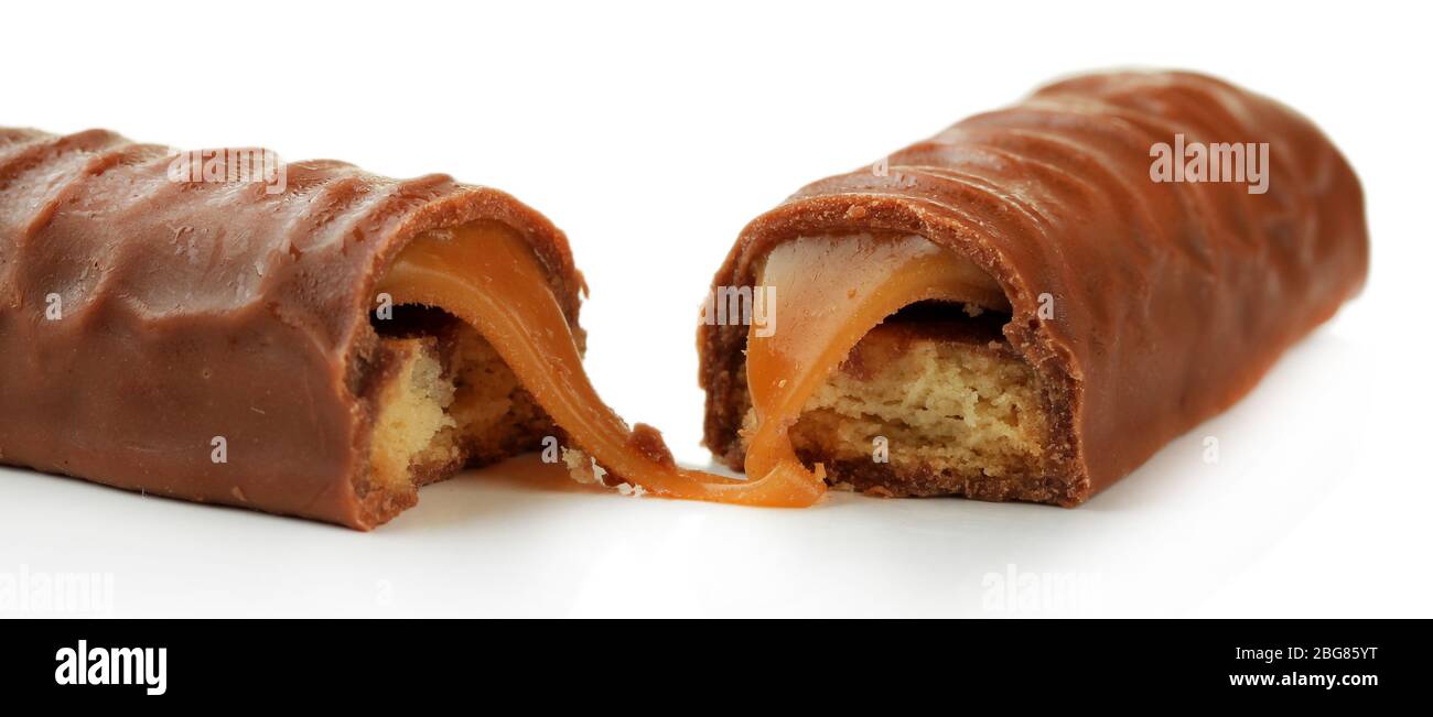 Delicious chocolate bars isolated on white Stock Photo - Alamy