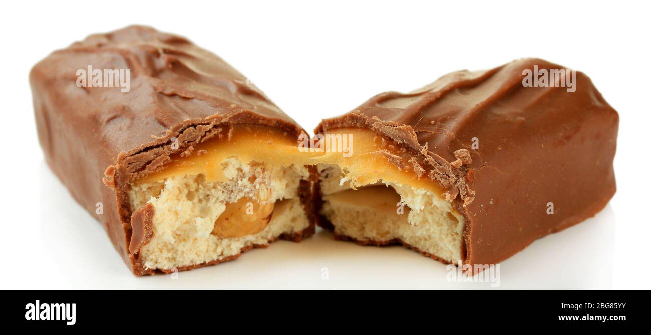 Delicious chocolate bars isolated on white Stock Photo - Alamy