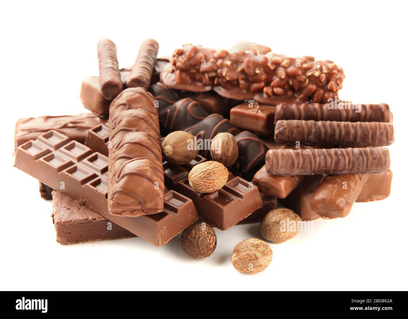 Delicious chocolate bars with nuts isolated on white Stock Photo - Alamy