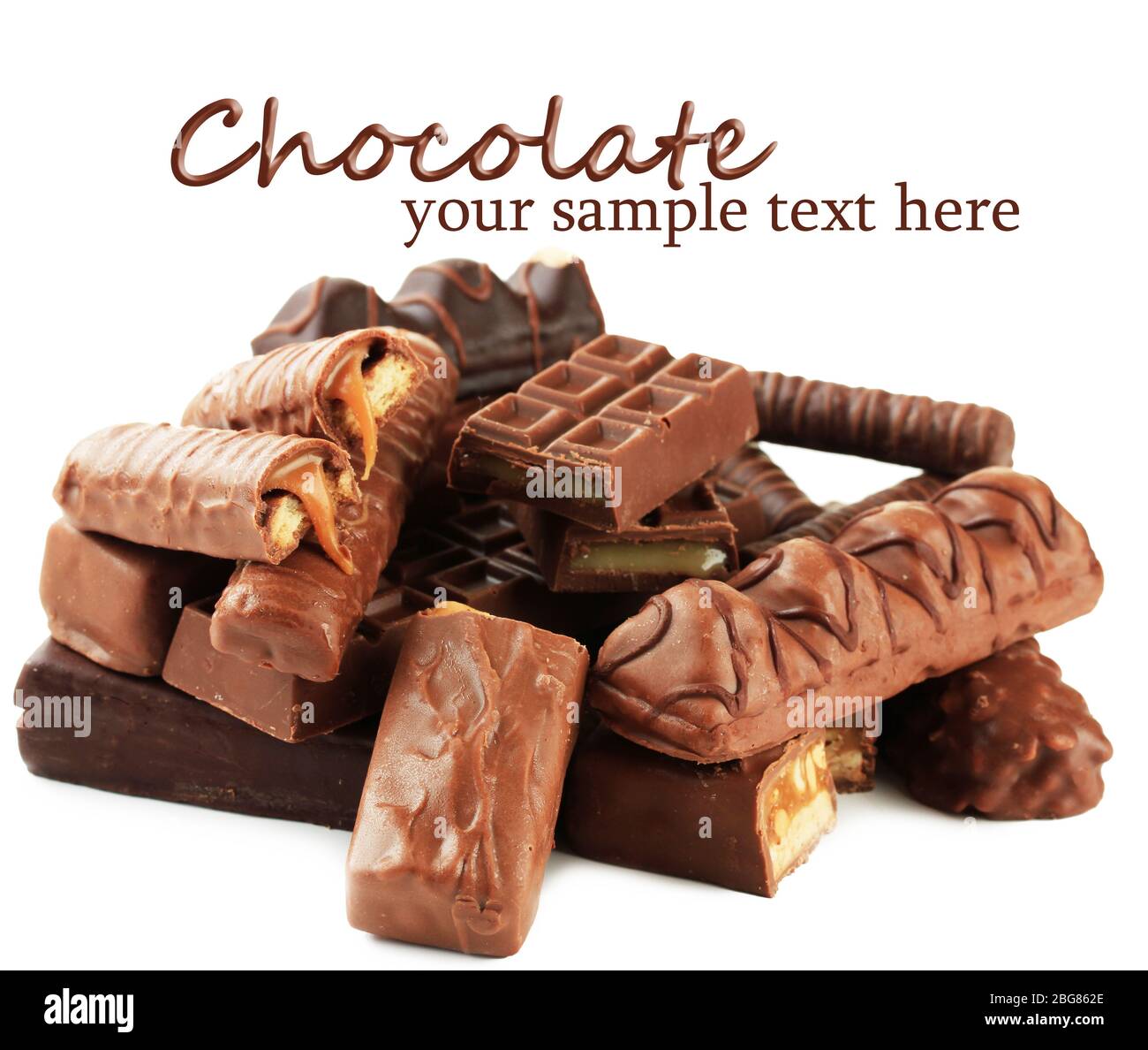 Delicious chocolate bars isolated on white Stock Photo - Alamy